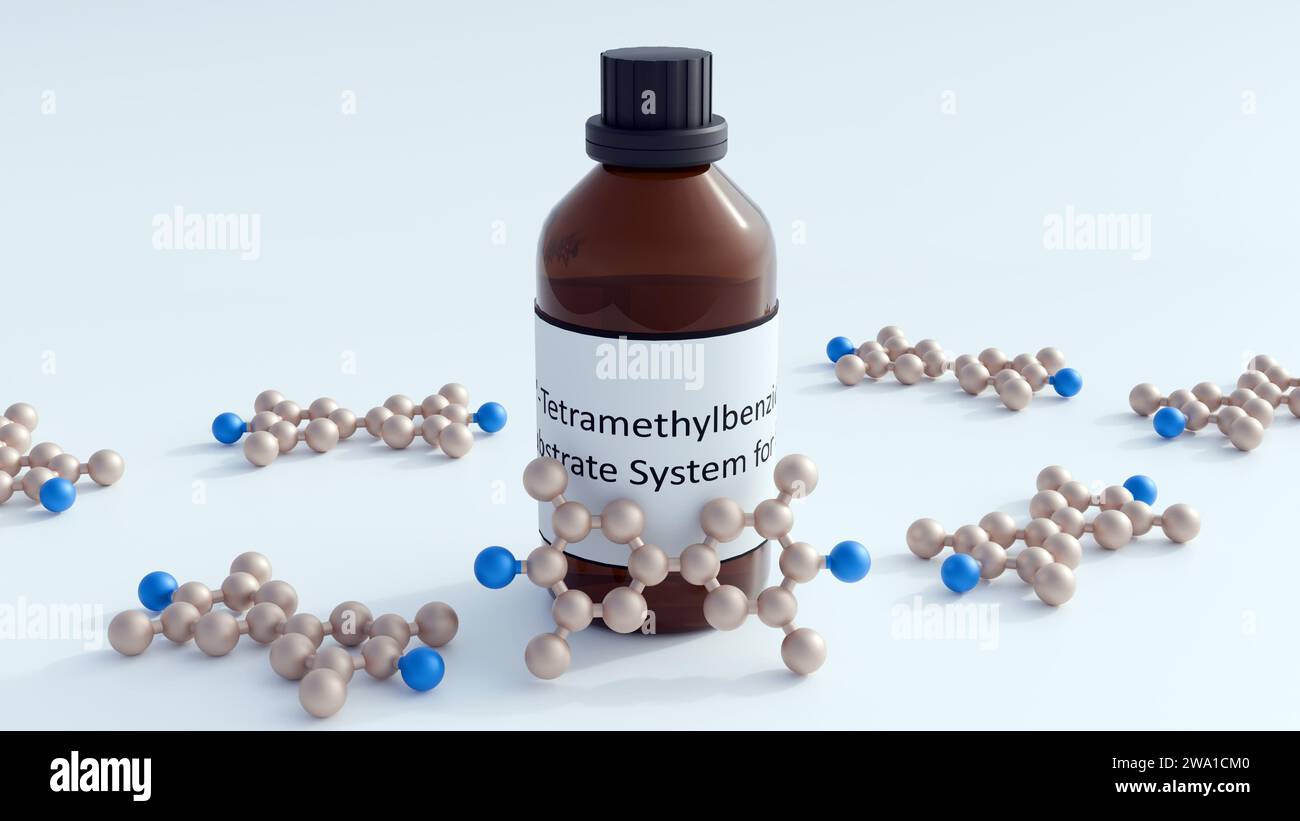 3d rendering of 3,3′,5,5′-Tetramethylbenzidine or TMB molecules with ...