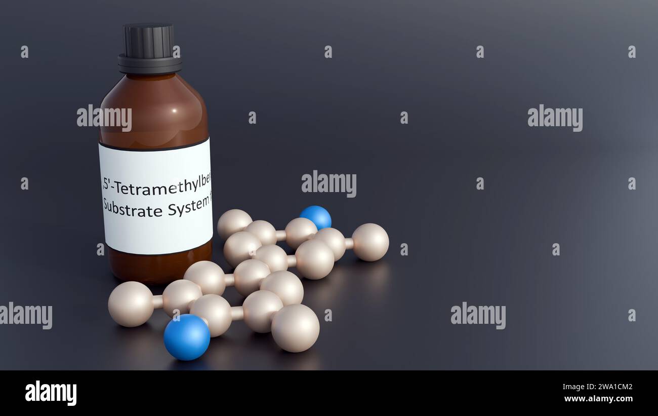 3d rendering of 3,3′,5,5′-Tetramethylbenzidine or TMB molecules with ...