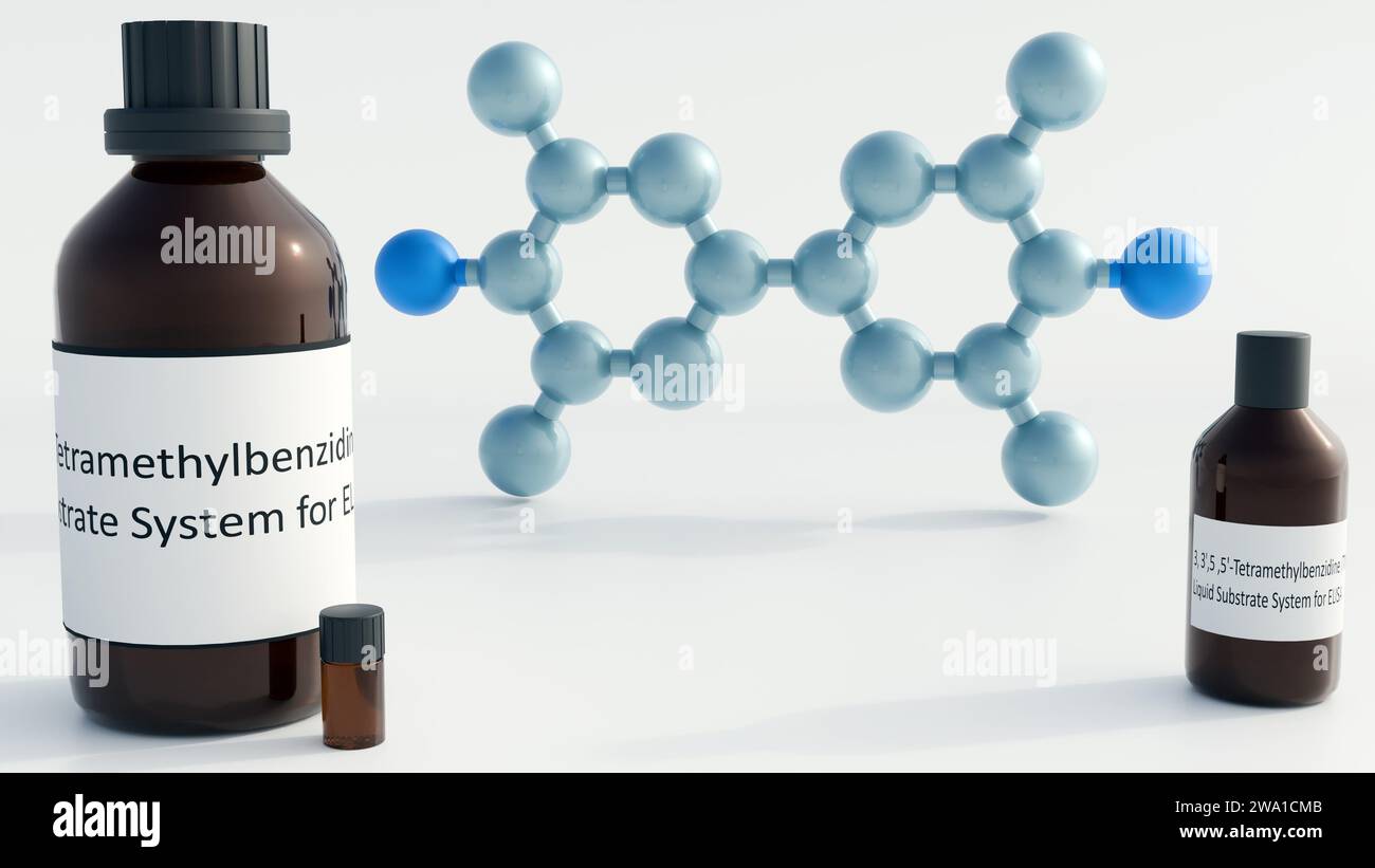 3d rendering of 3,3′,5,5′-Tetramethylbenzidine or TMB molecules with ...