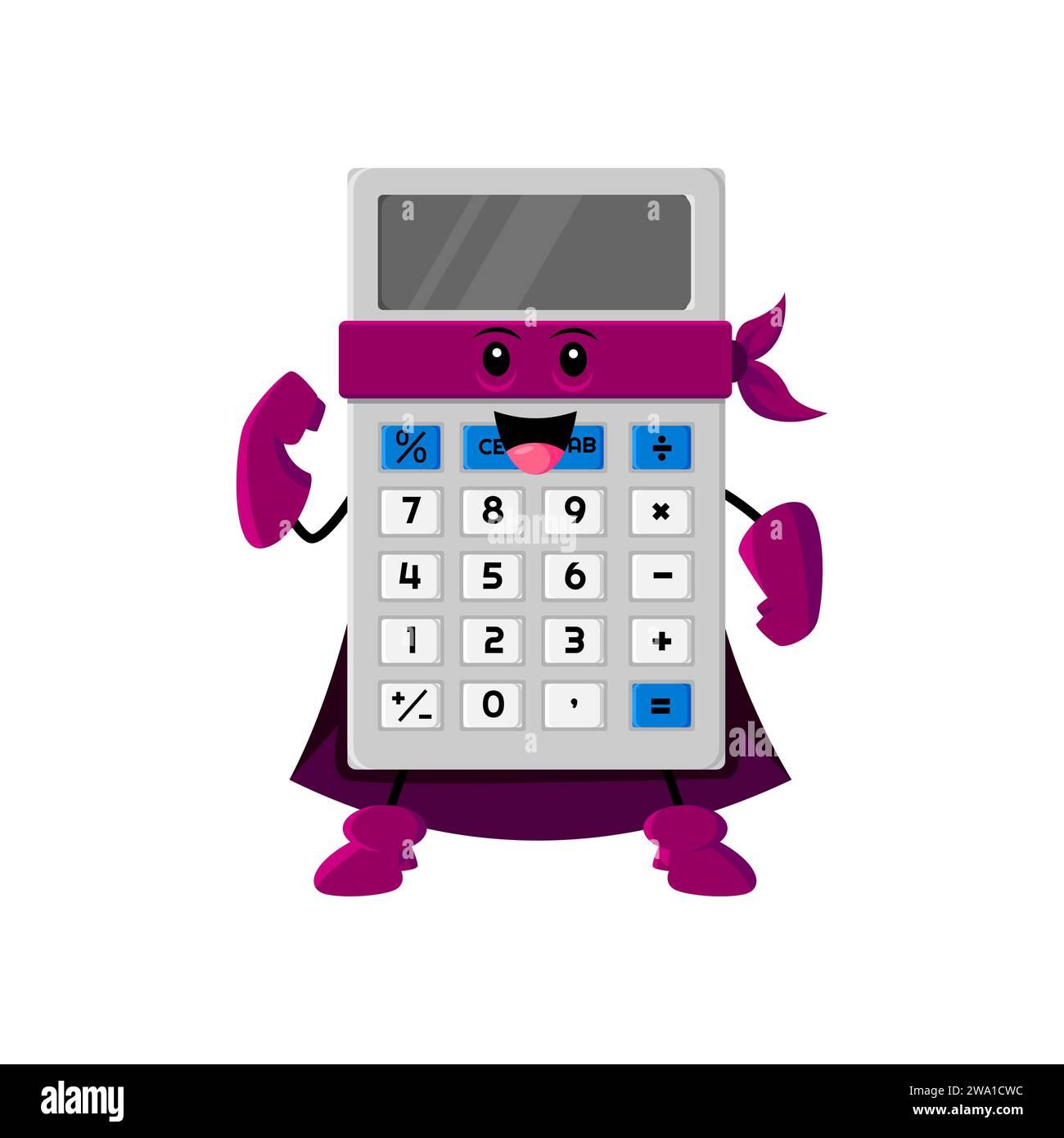 Cartoon calculator school supply superhero and defender character ...
