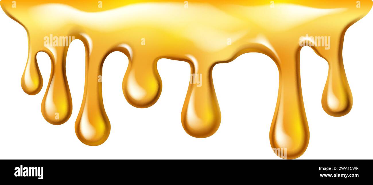 Melting or dripping honey, isolated sticky organic liquid with drops ...