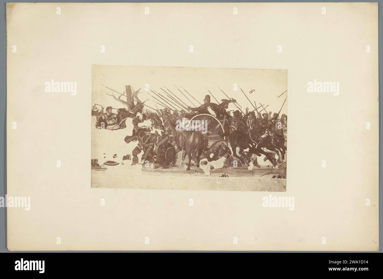 Photo production of a painting proposing a man on a chariot with men ...