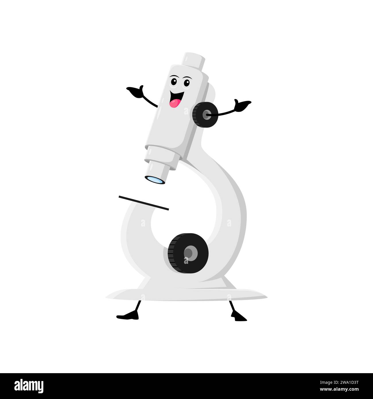 Cartoon cheerful funny microscope school stationery character with ...