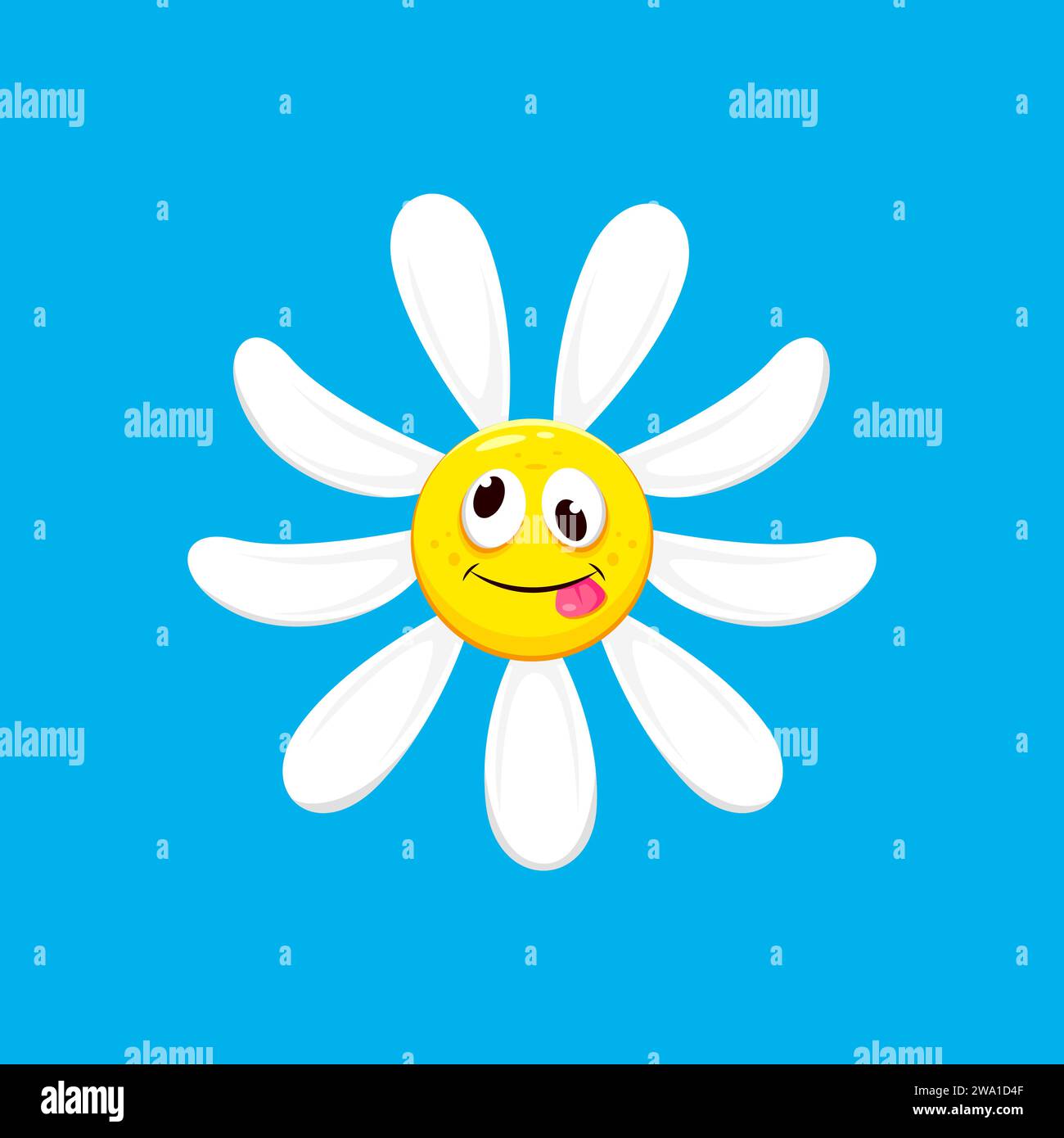 Cartoon chamomile, daisy flower character with face emotion with ...