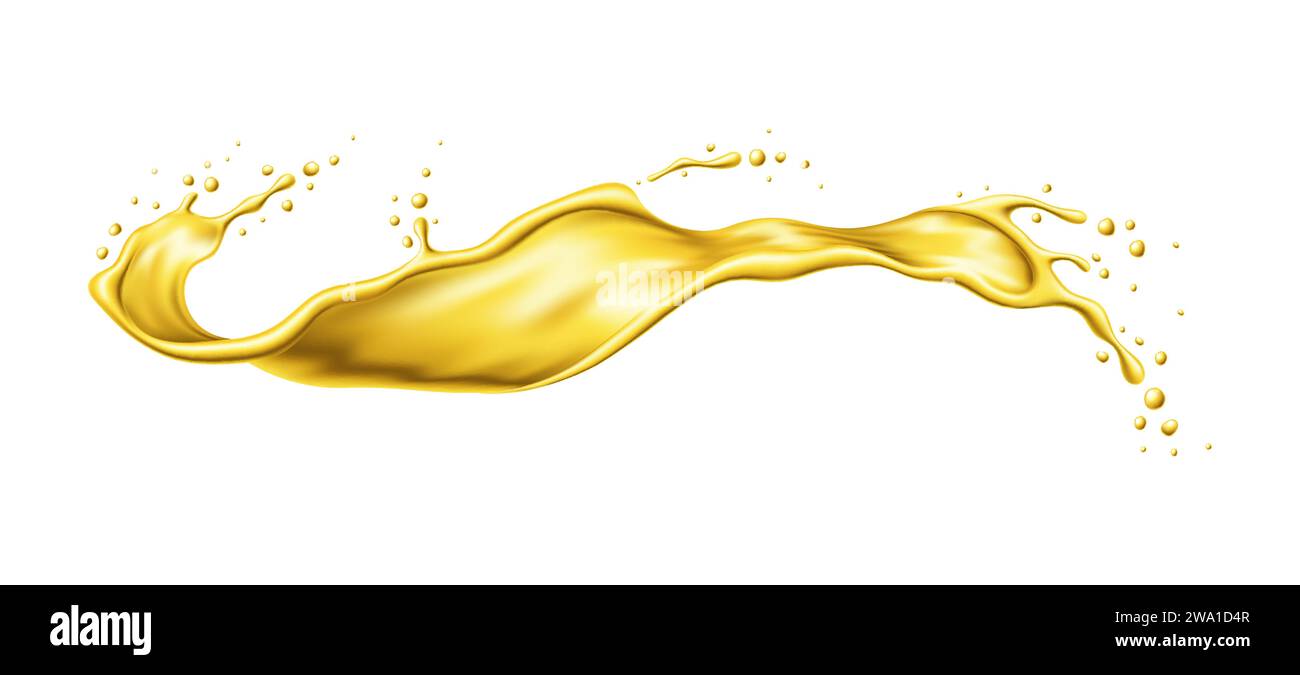 Yellow beer, oil or juice splash. Realistic liquid wave flow or spill ...