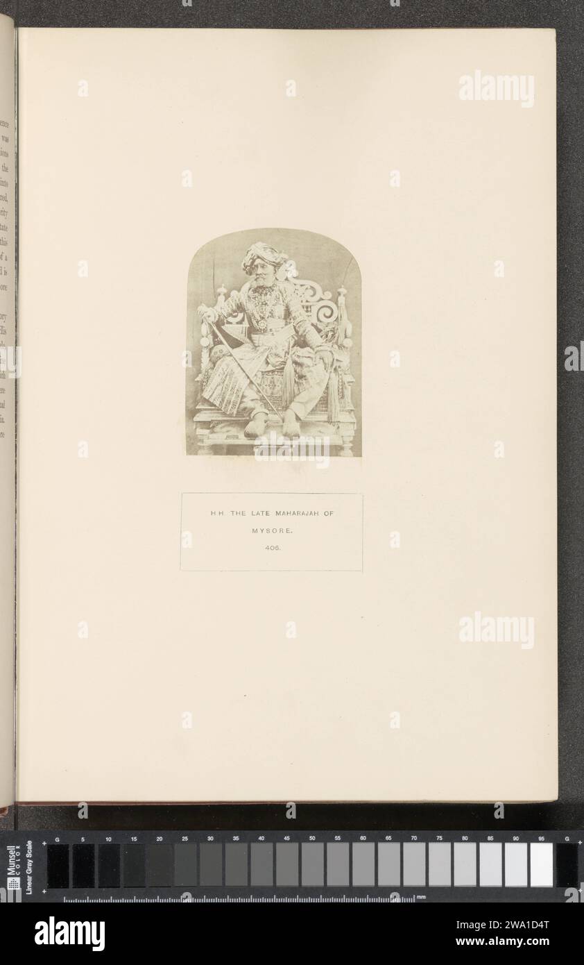 Portrait of Krishnaraja Wadiya, the Maharaja of Mysore on his throne, c ...