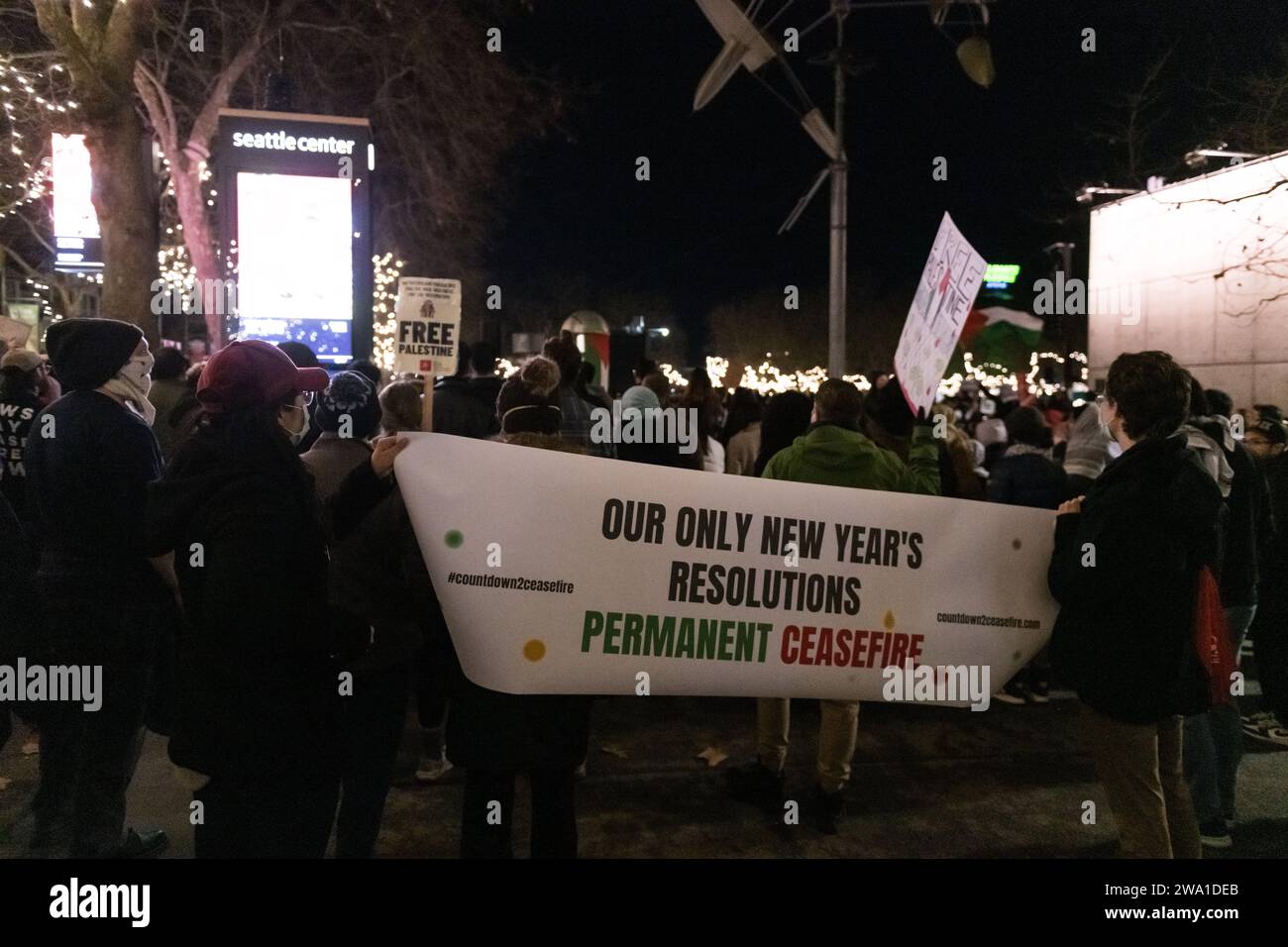 Seattle, USA. 31st Dec 2023. Pro Palestine Protesters gather at the ...