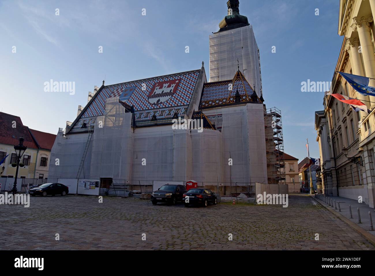Scaffolding covering the Church of St. Mark, Crkva sv. Marko, St Marks ...