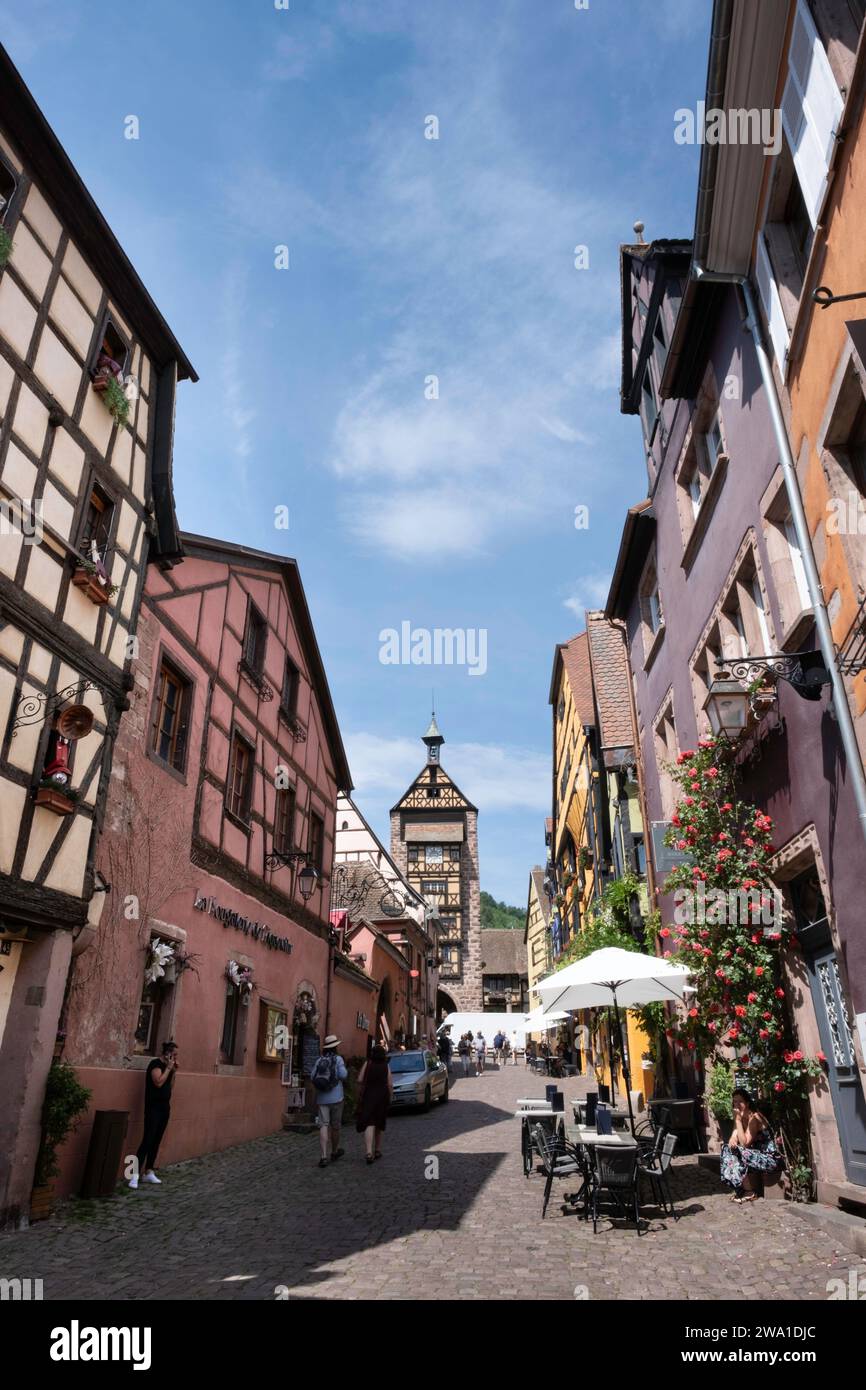 Cityscape of the picturesque village of Riquewihr in Alsace, France. In ...