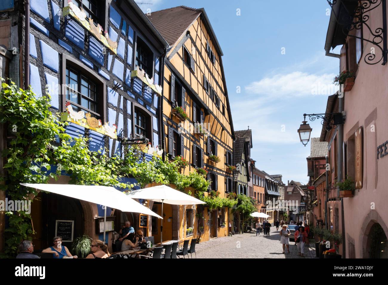 Cityscape with traditional colorful half-timbered houses and ...