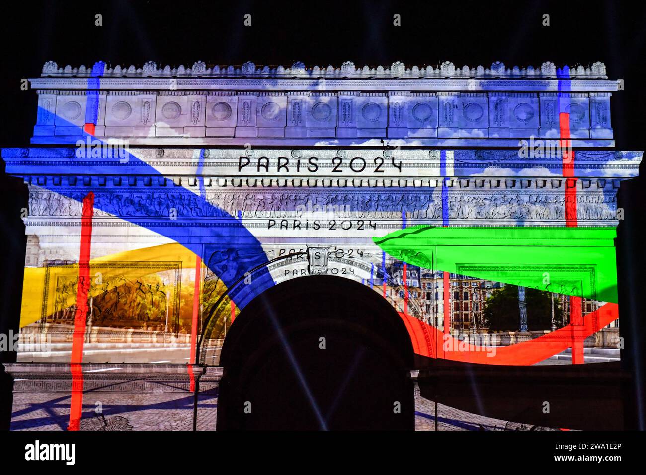 Paris, France. 01st Jan, 2024. This photograph shows a projection of ...