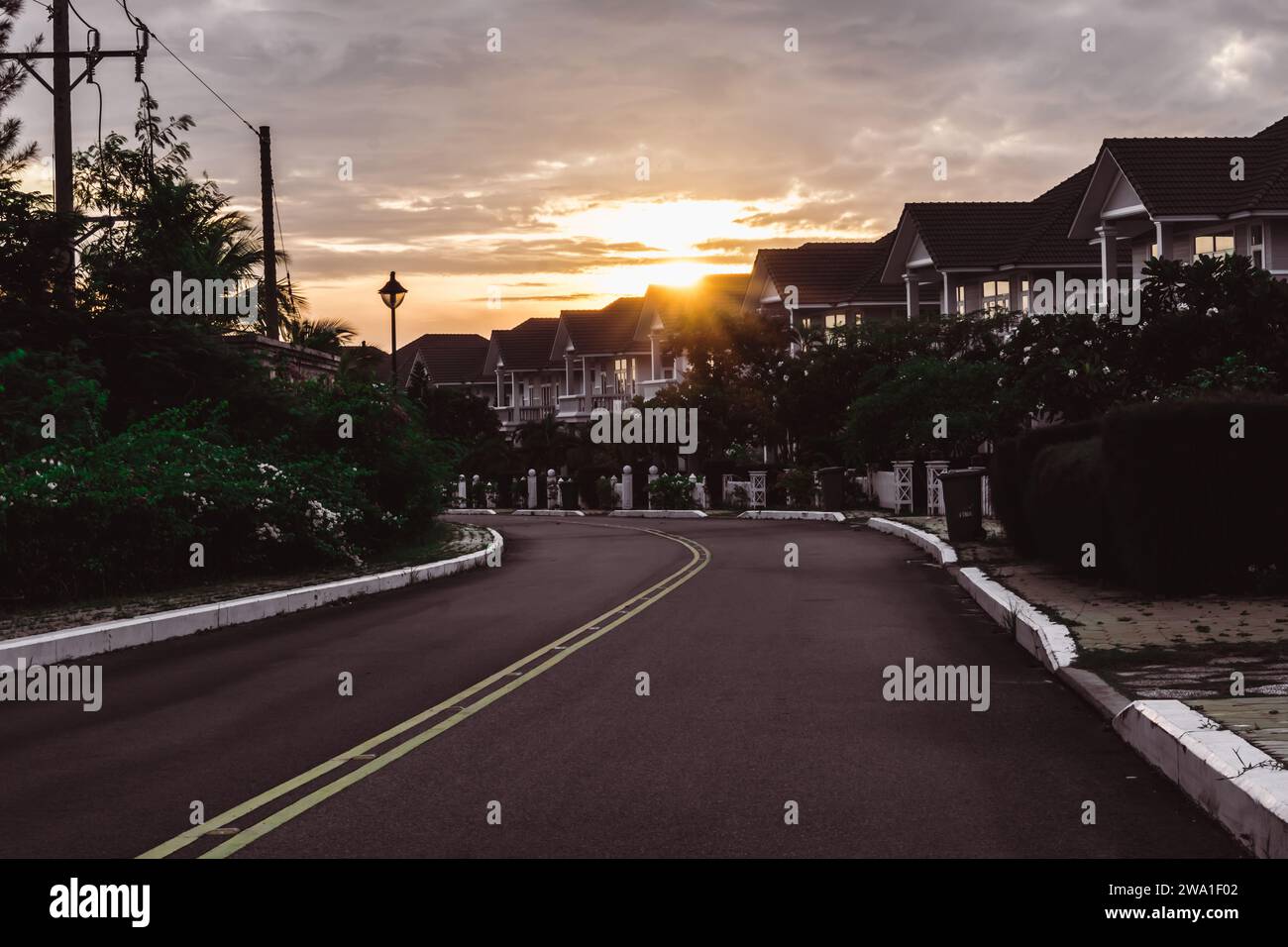 Modern cottages row road sidewalk two story buildings residential ...