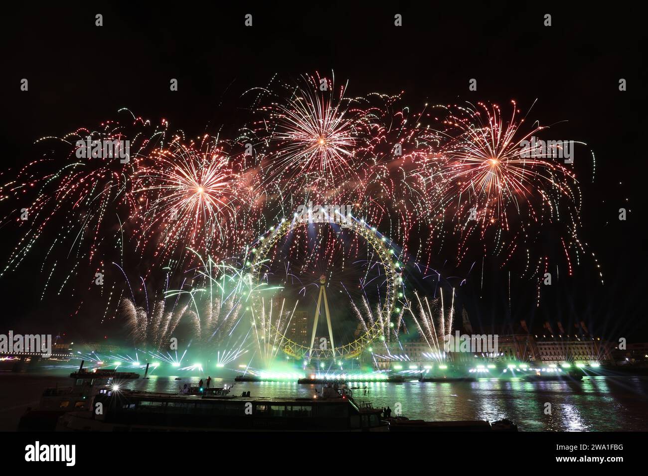 New Years firework display London 2024 at The London Eye on The River ...