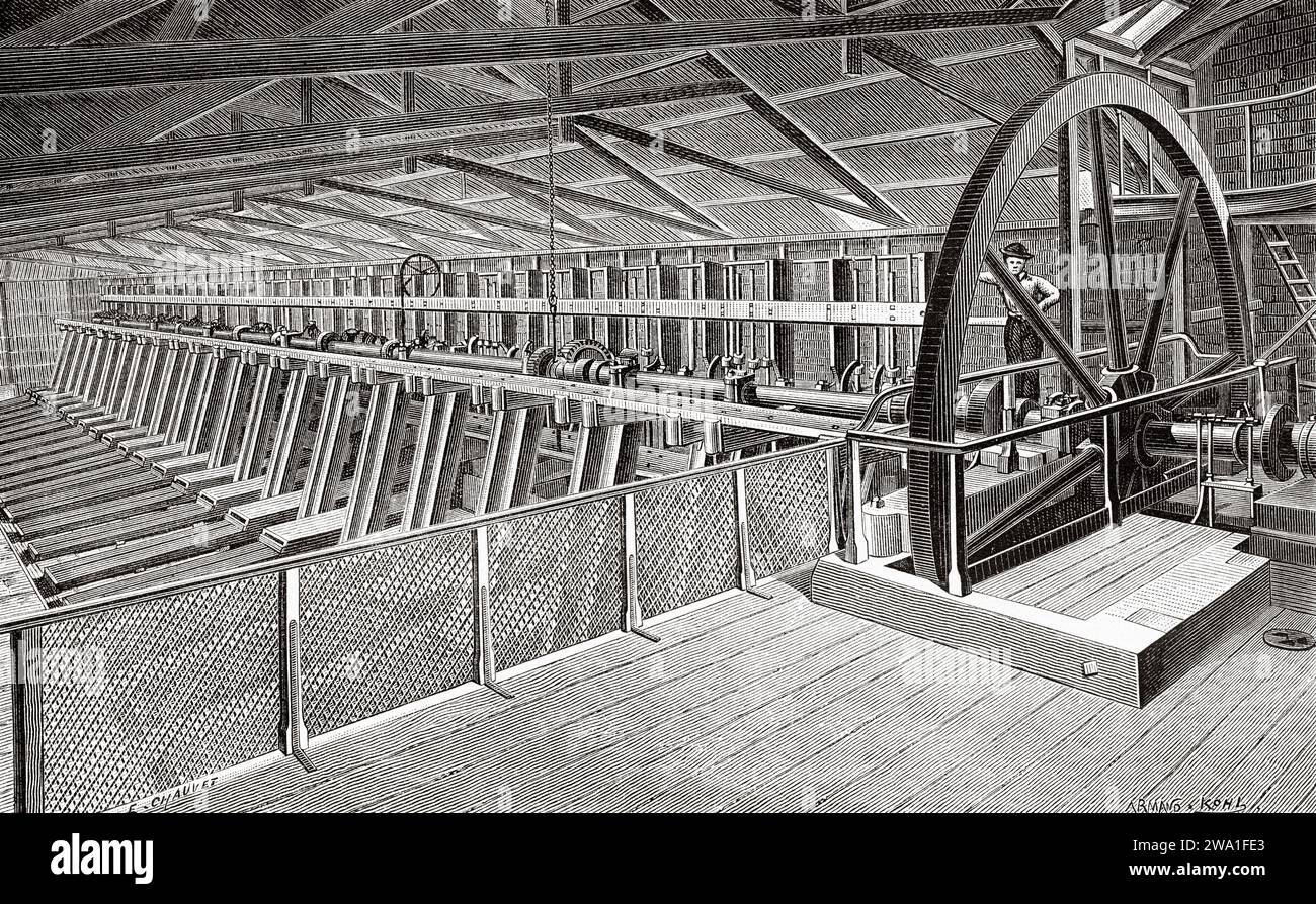 A battery of power hammers at a gold mine in Bendigo. Victoria ...