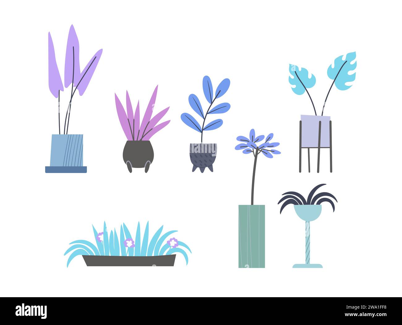 Set of house plants in pots in trendy pastel colors with minimal ...