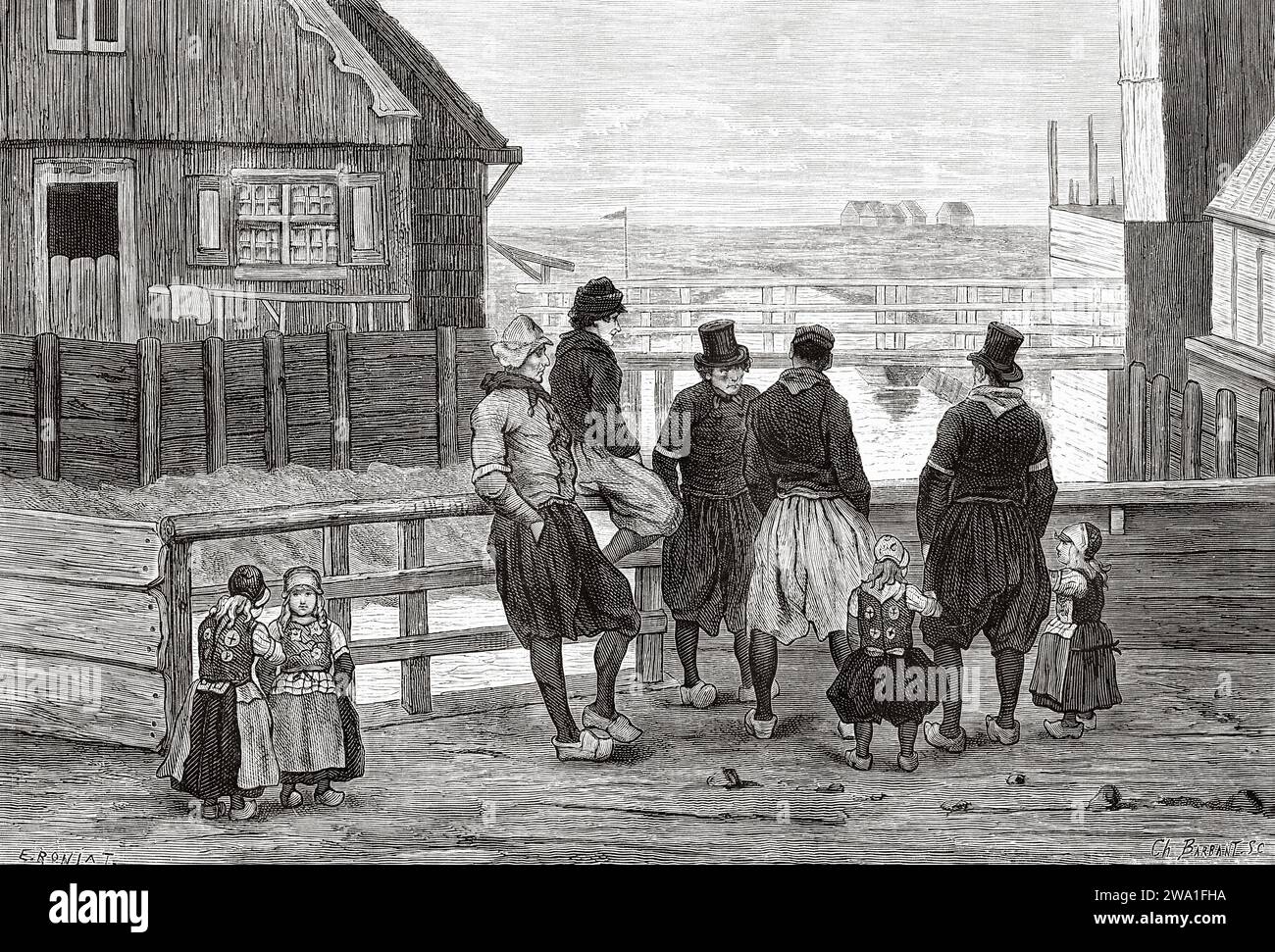 Men and boys on the quayside of Marken, Zuiderzee , Holland. Europe ...
