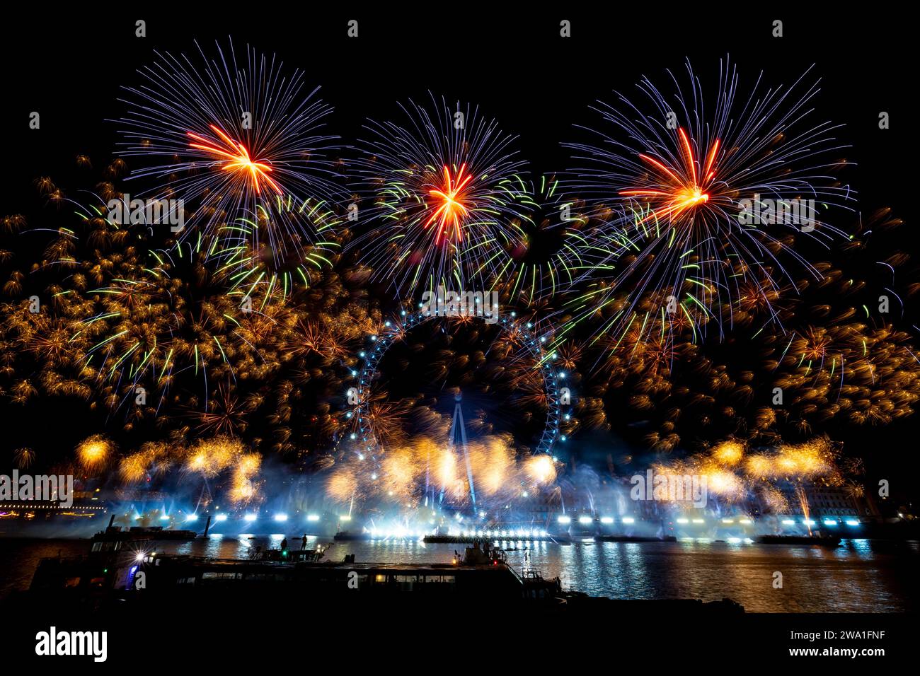 New Years firework display London 2024 at The London Eye on The River ...