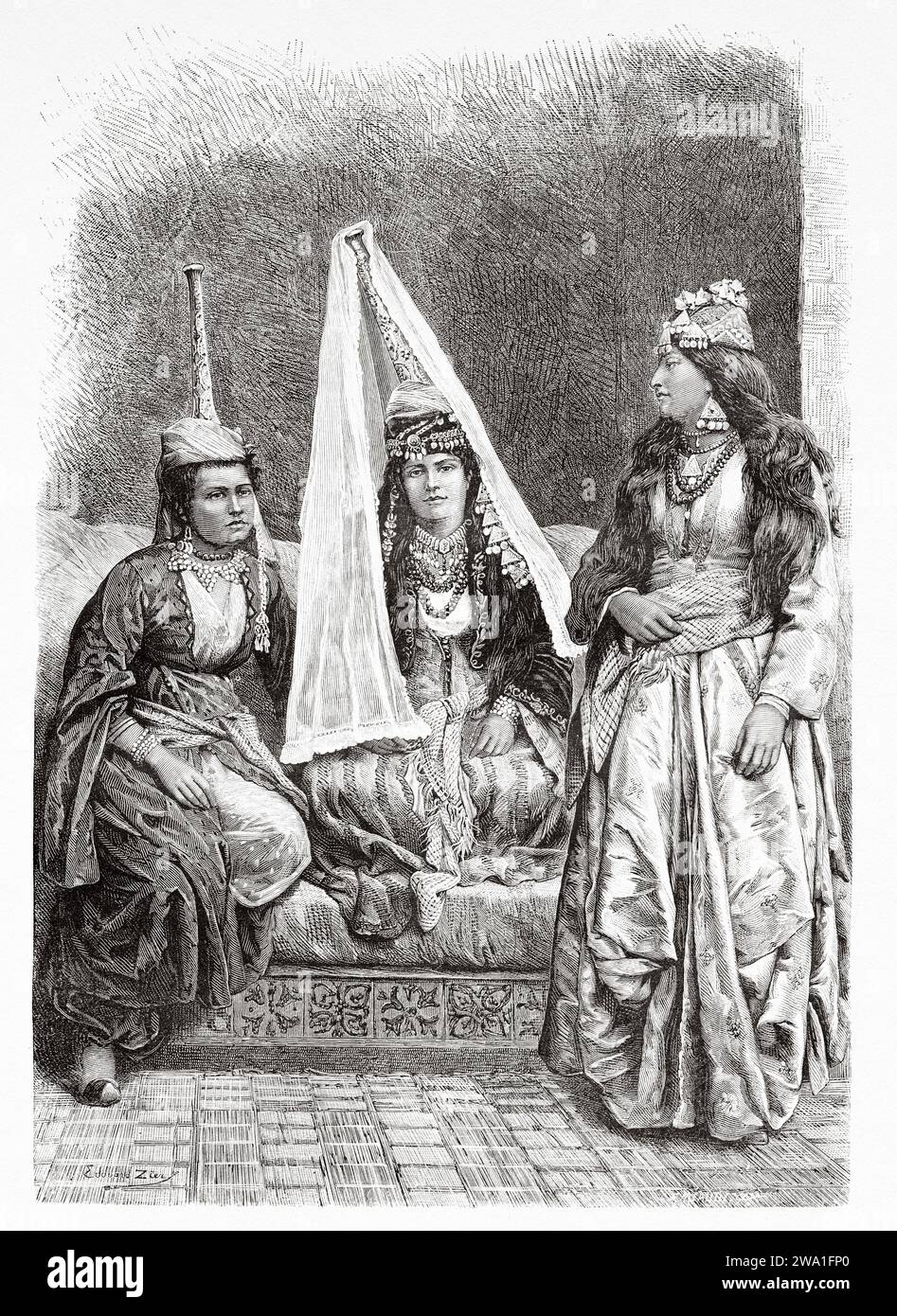The traditional vertigious tantour hat of a married Druze, Lebanon ...