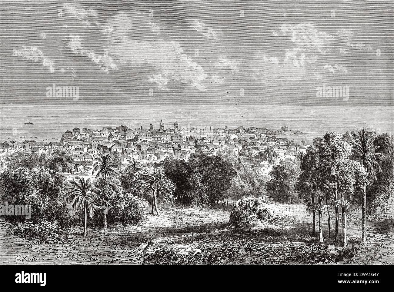 Old Panoramic overview of Panama City, Republic of Panama. Central ...