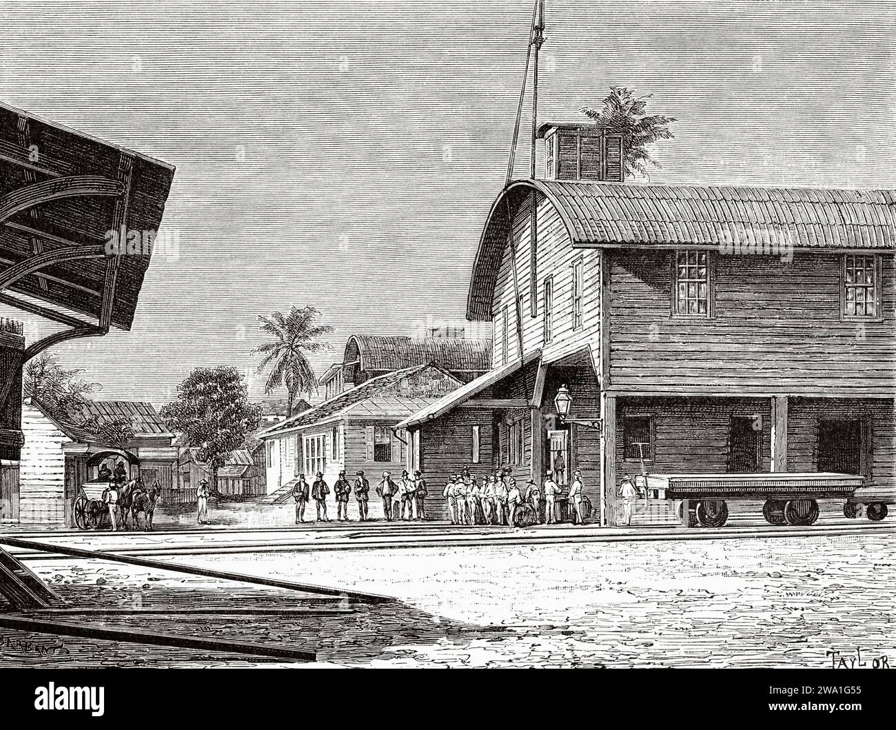 Panama Canal railway. The Pacific terminus at Panama city, Republic of ...