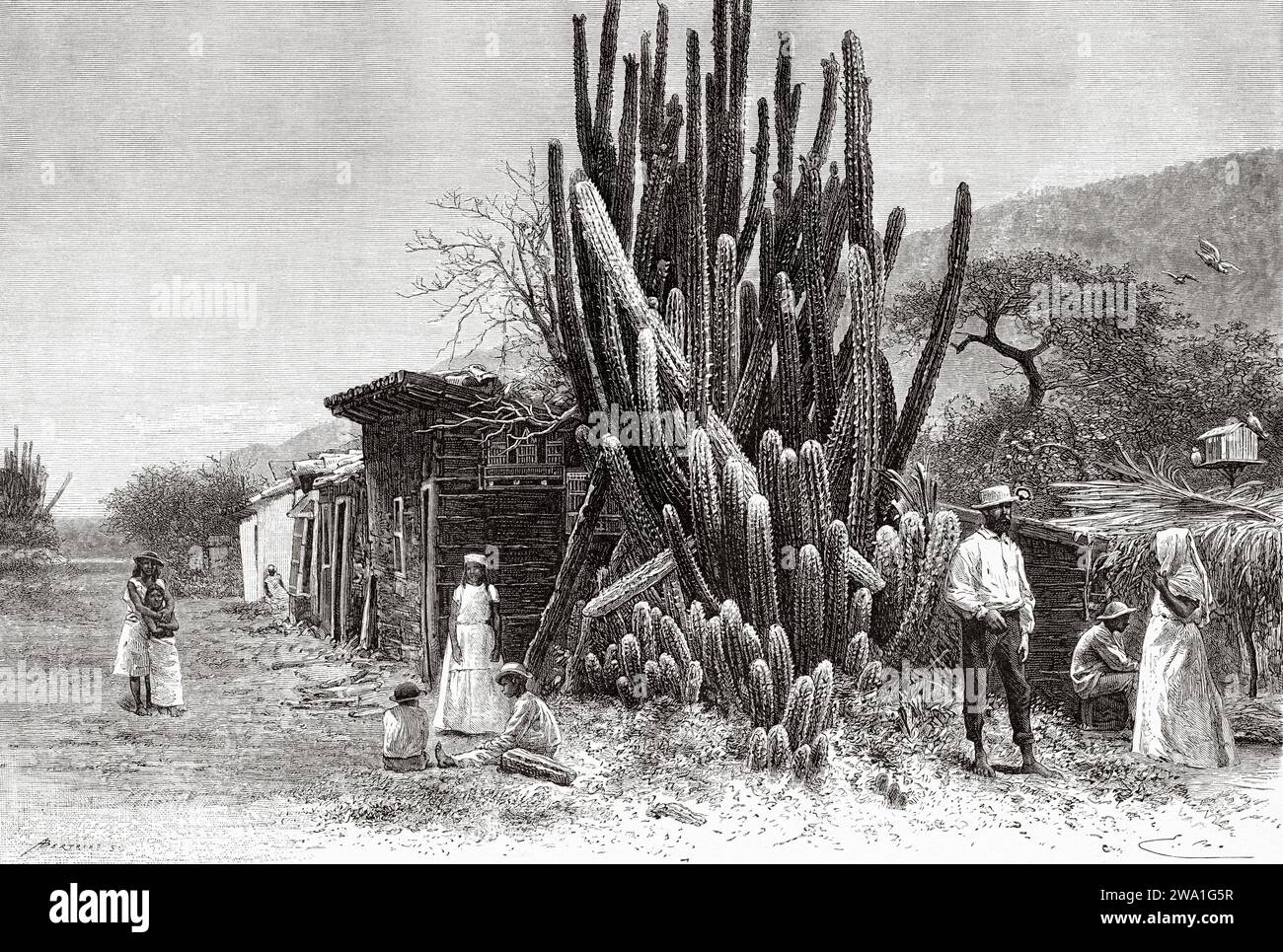 Huts and residents of the suburbs of Panama city in the 19th century ...