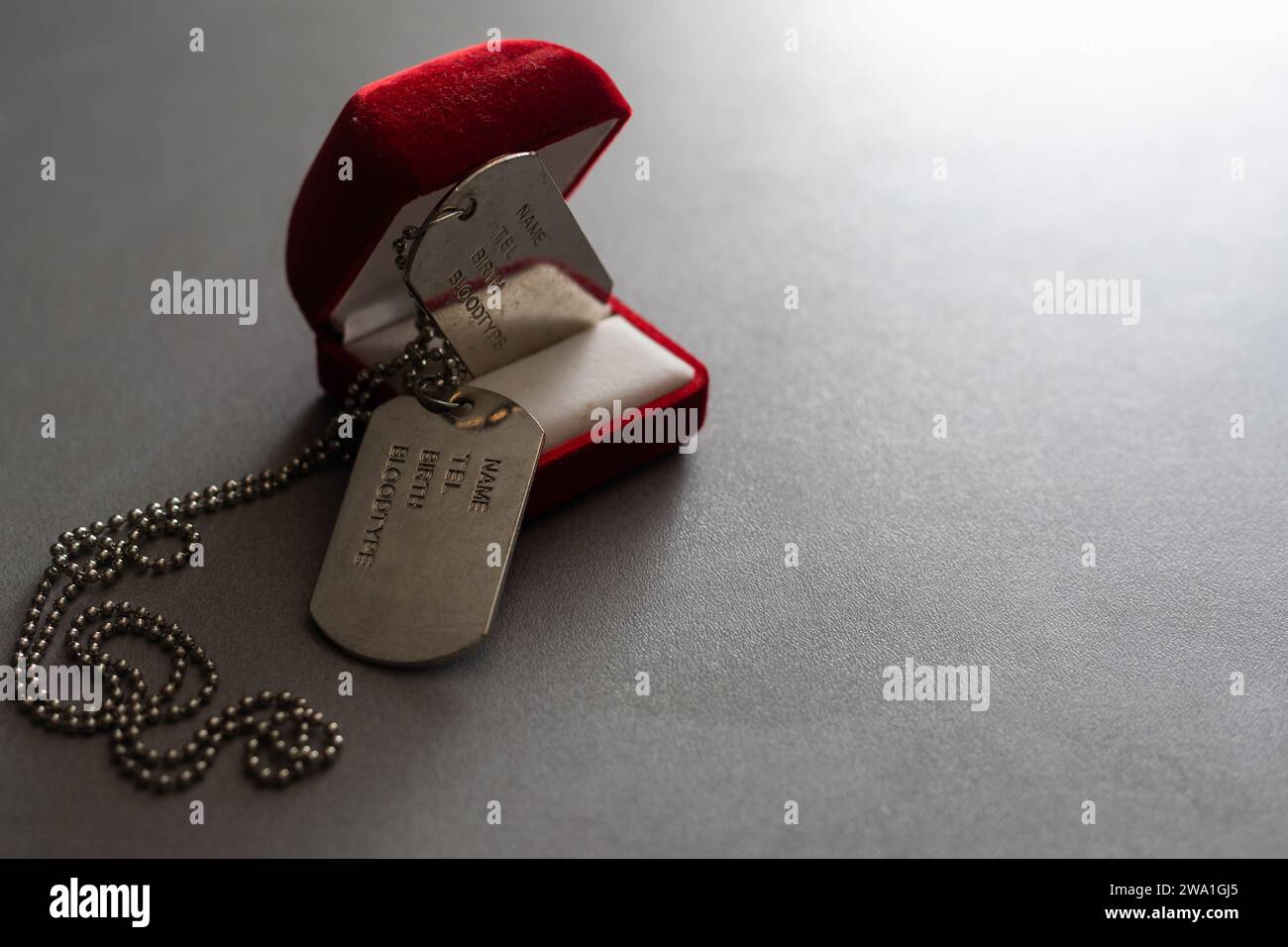 Old and worn military dog tags - Blank Stock Photo - Alamy