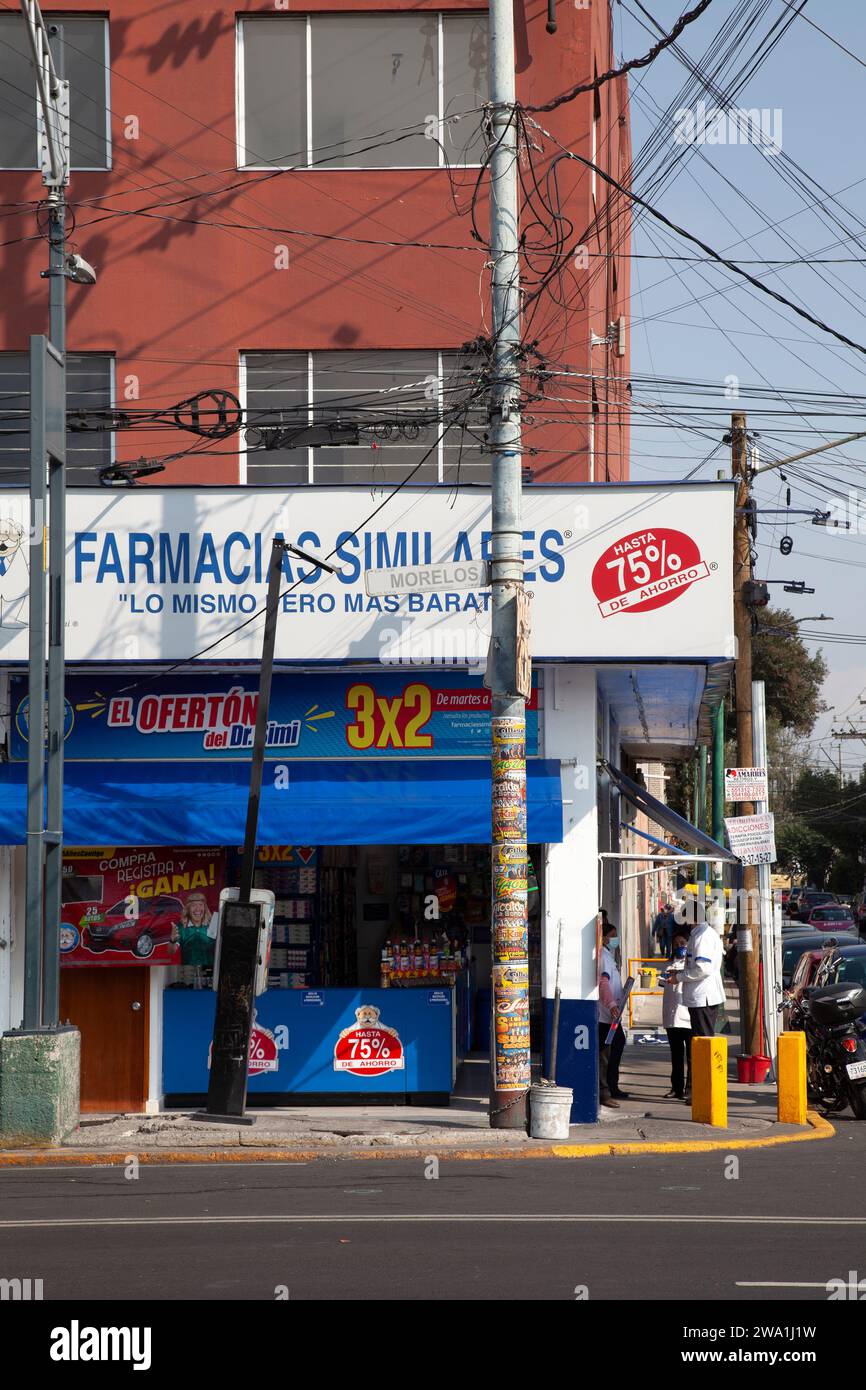 Pharmacy on Corber of Avd. Morelos in Jamaica Neighbourhood of Mexico ...