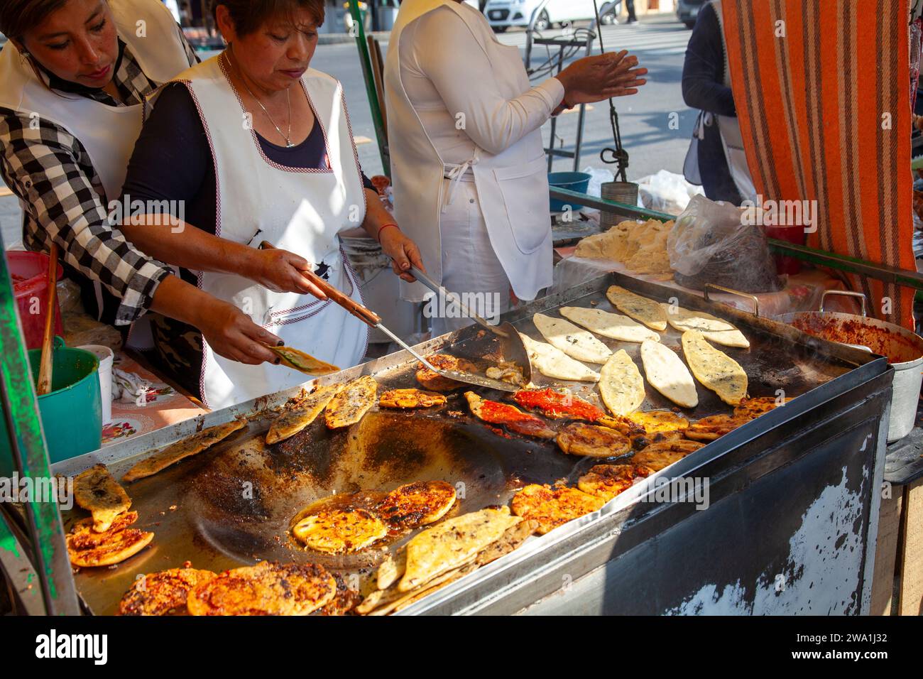 Frying Flat Bread 'Pizza' at Food Stand Outside Mercado Jamaica in ...