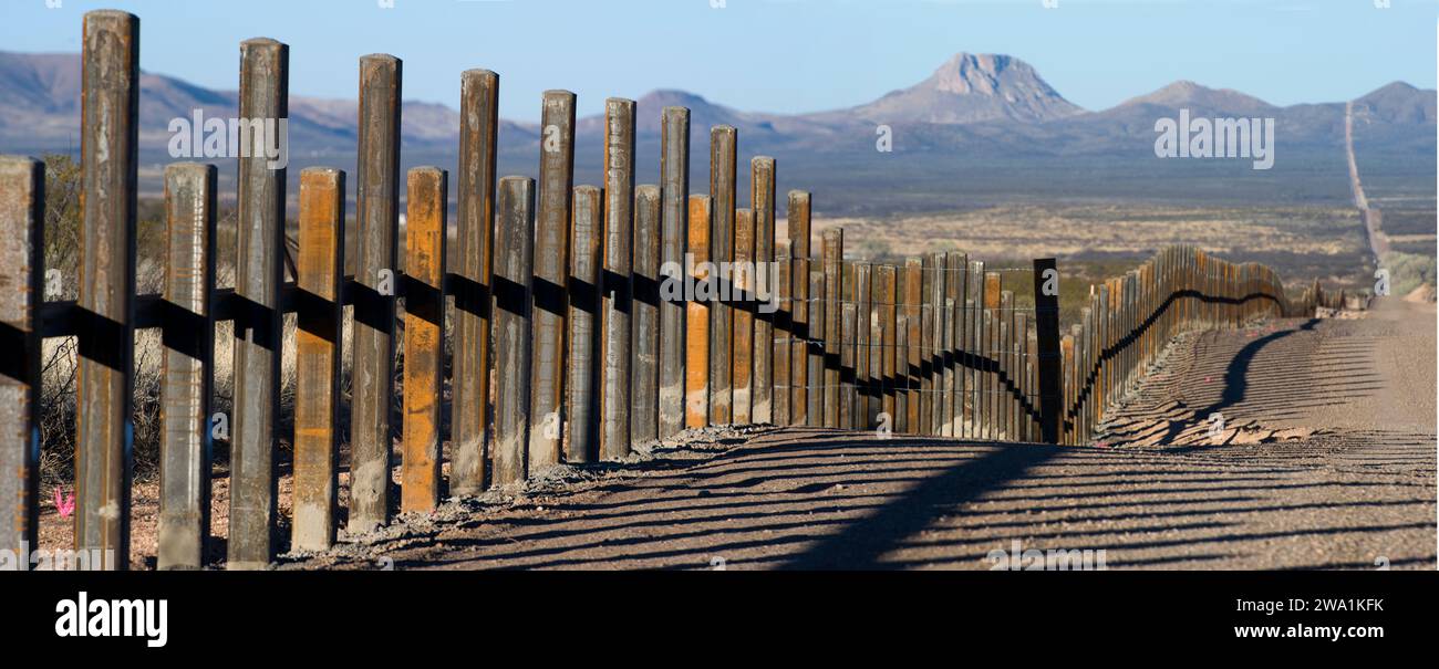 The new post & rail border fence runs along the Mexico border with ...