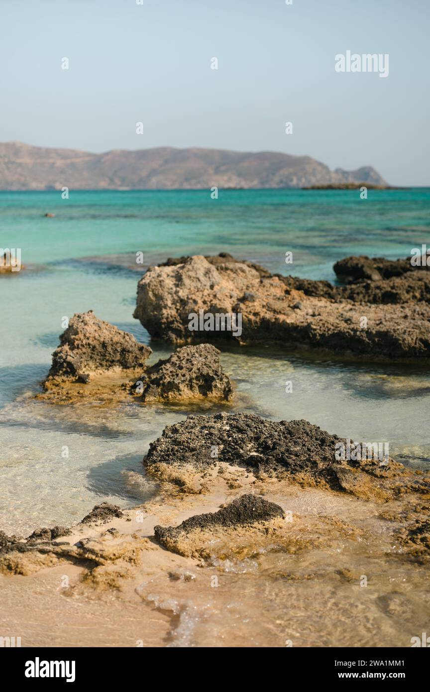 Seashore rock formations at Elafonissi beach on Greek island of Crete ...