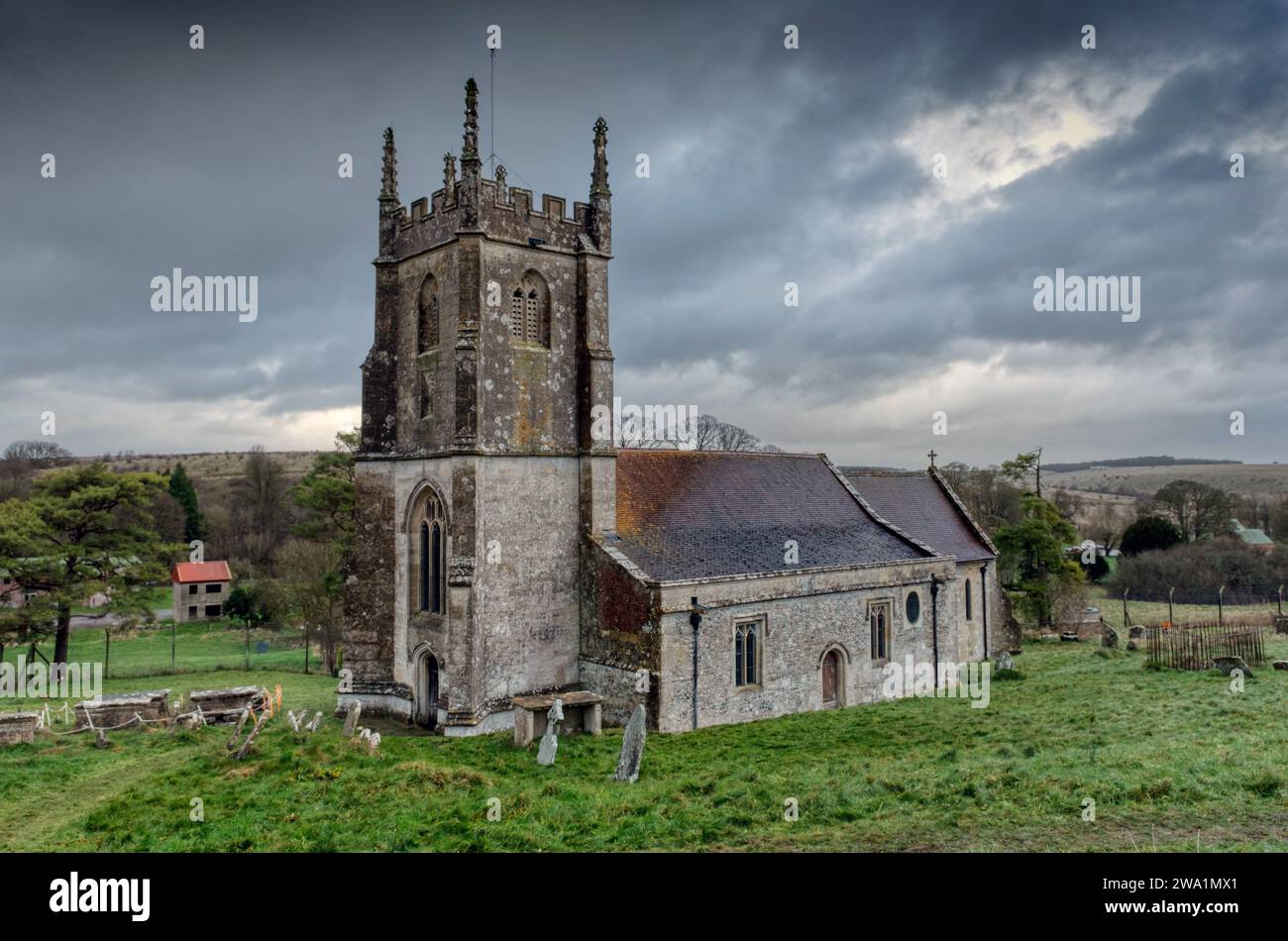 The 'lost village' of Imber, Salisbury Plain, Wiltshire,UK, showing the ...