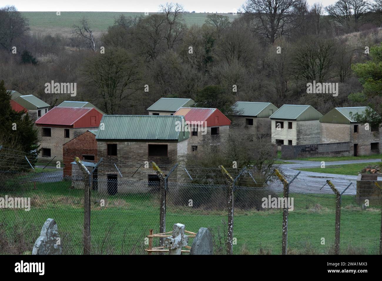 The 'lost village' of Imber, Salisbury Plain, Wiltshire,UK, showing the ...