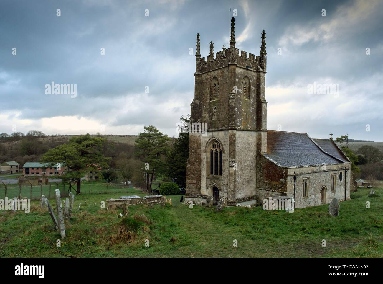 The 'lost village' of Imber, Salisbury Plain, Wiltshire,UK, showing the ...
