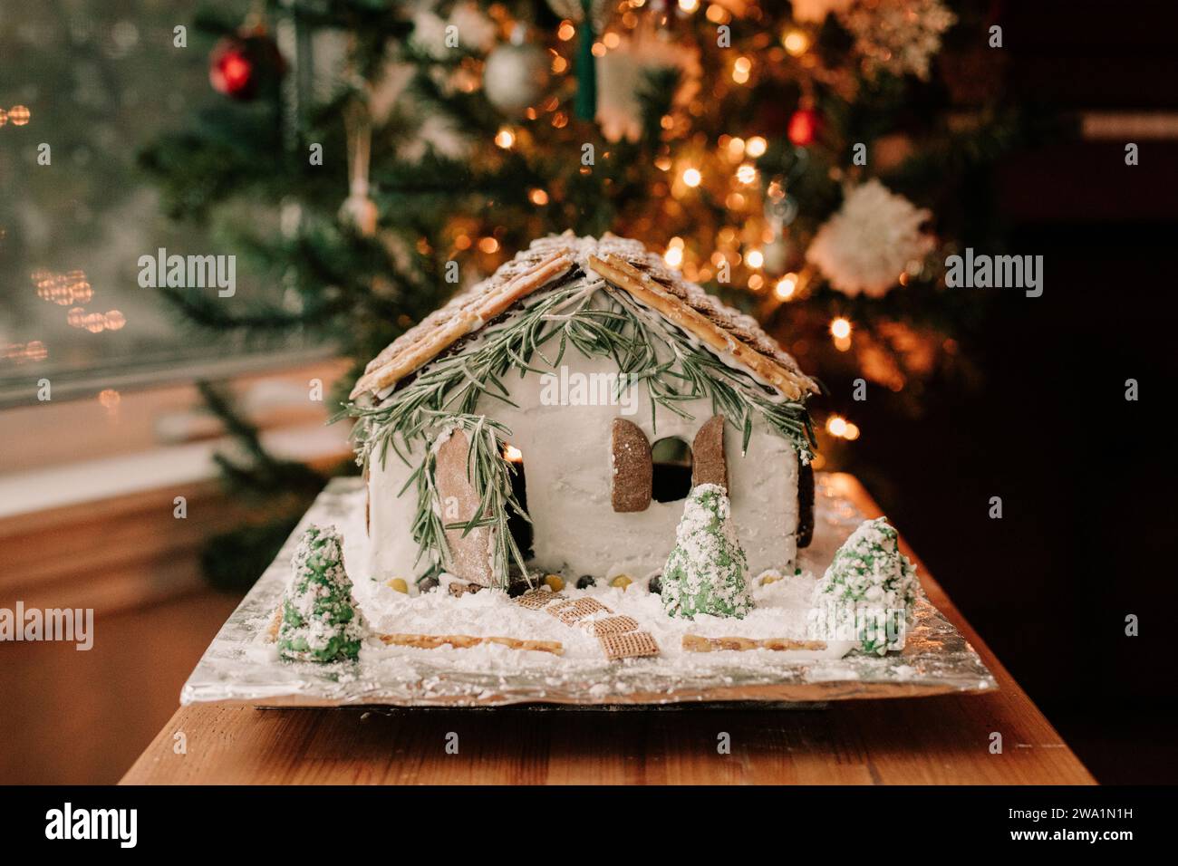 Gingerbread House with rosemary details for christmas Stock Photo - Alamy