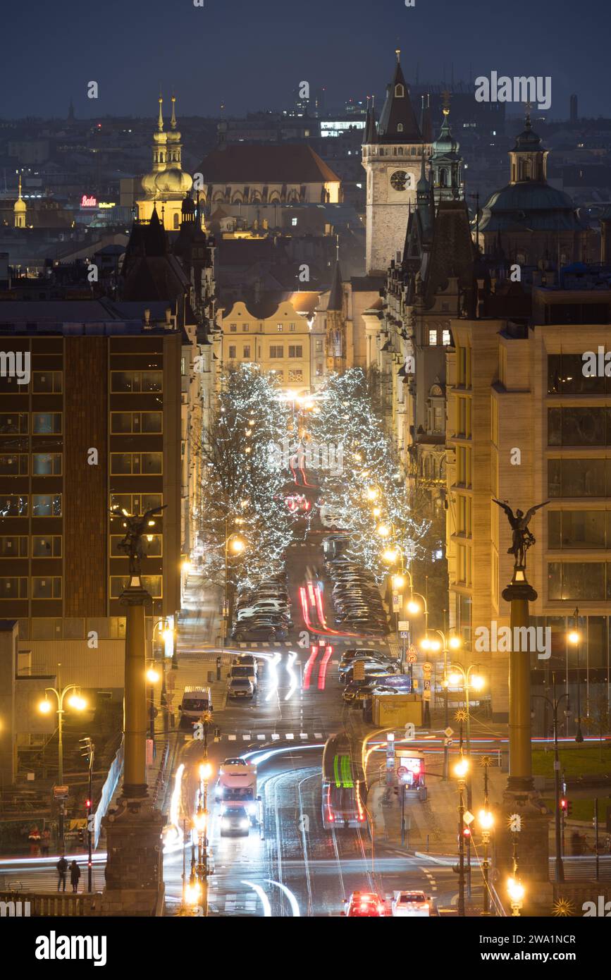 Prague street at night with light trails Stock Photo - Alamy