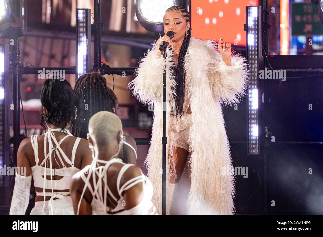 New York, United States. 31st Dec, 2023. Tyla performs on stage during ...