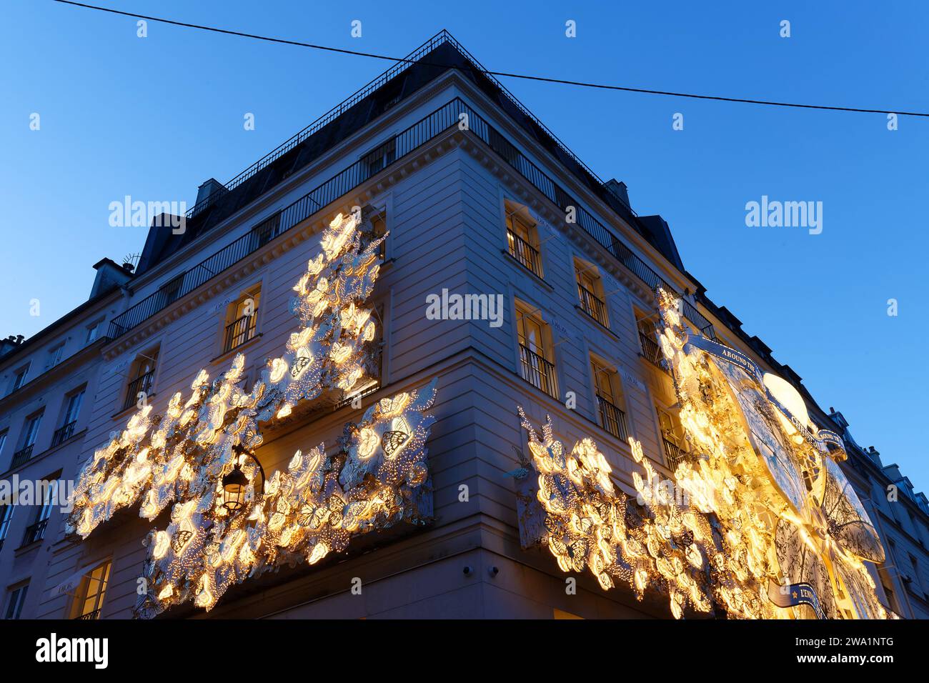 View of facade of Christian Dior Paris with christmas decoration Stock ...