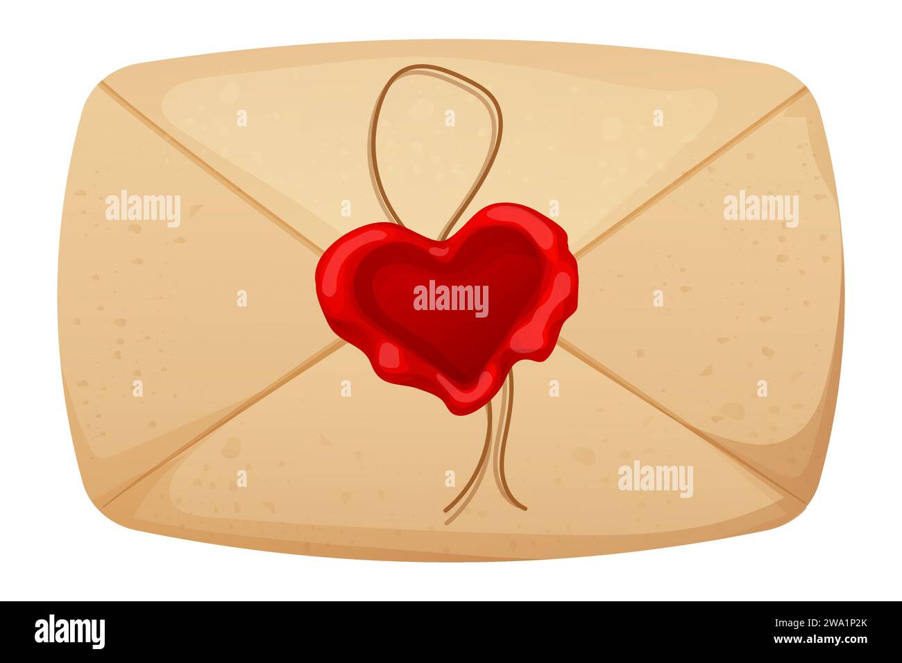 Envelope, love letter with wax seal heart shape rope in cartoon style ...