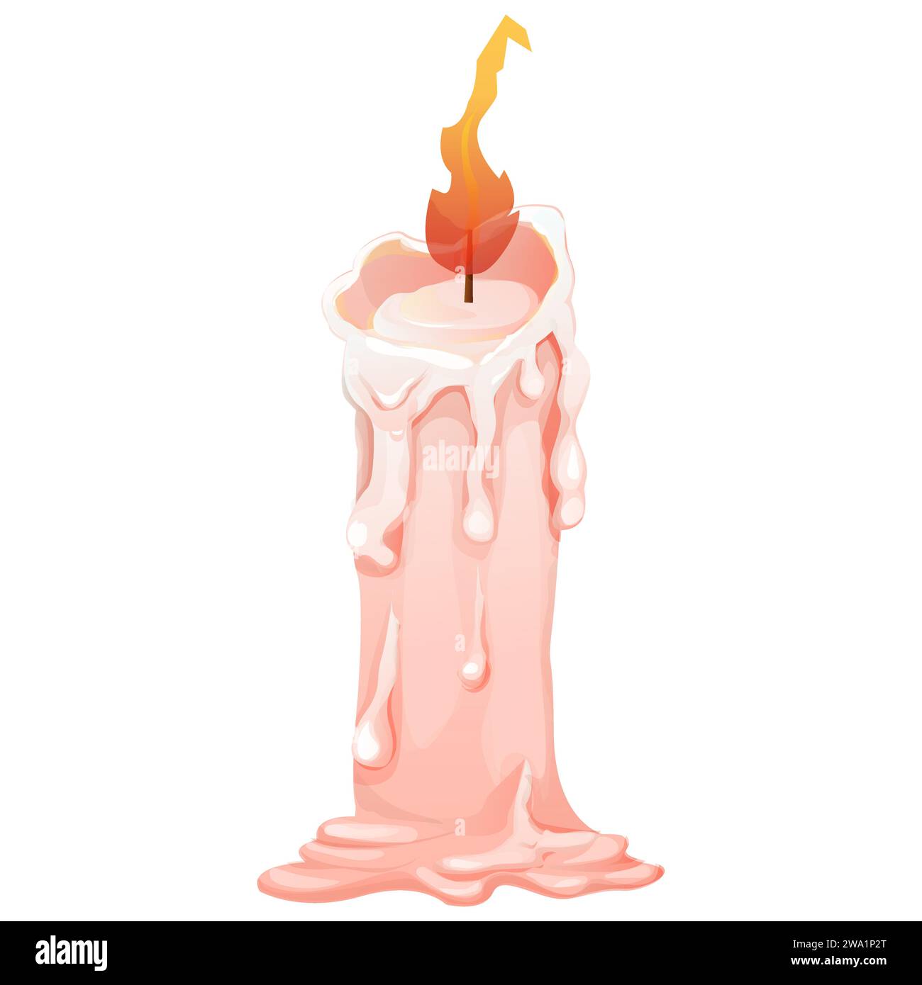 Wax candle with fire, flame in cartoon style isolated on white ...