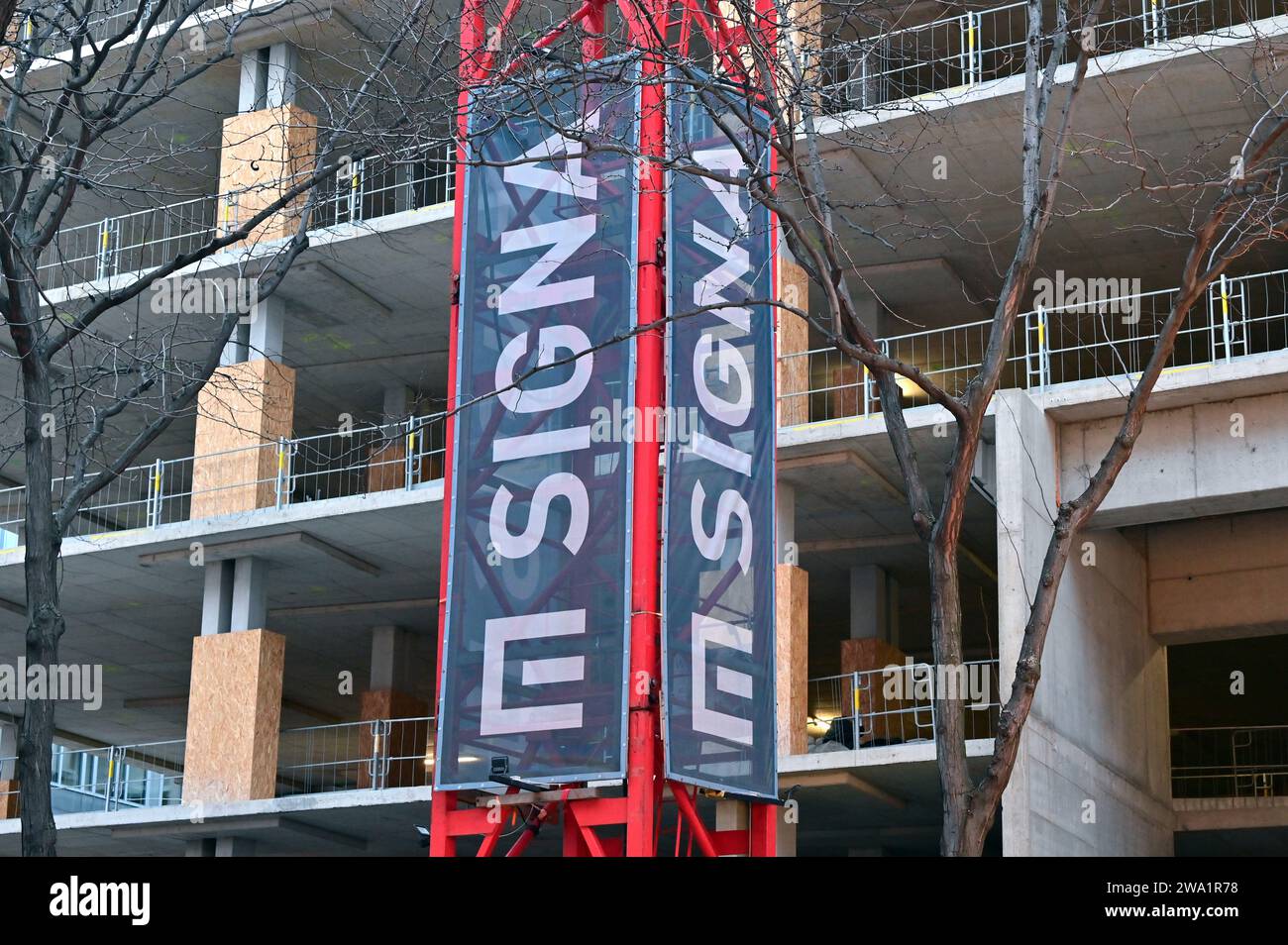 Vienna, Austria - 12 29 2023 - Construction site of the "Mahü 10-18" project of the insolvent ...