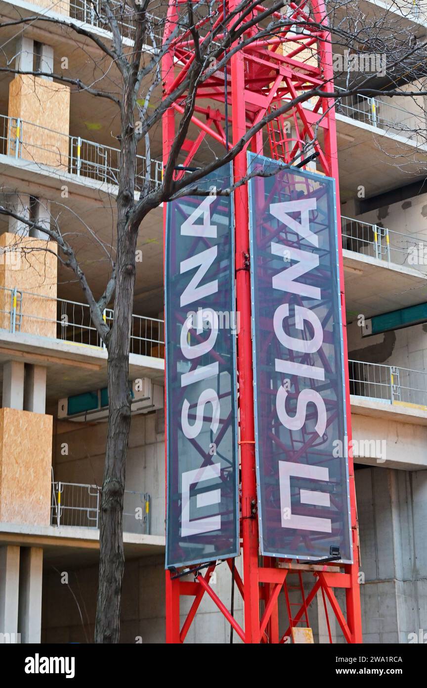 Vienna, Austria - 12 29 2023 - Construction site of the "Mahü 10-18" project of the insolvent ...