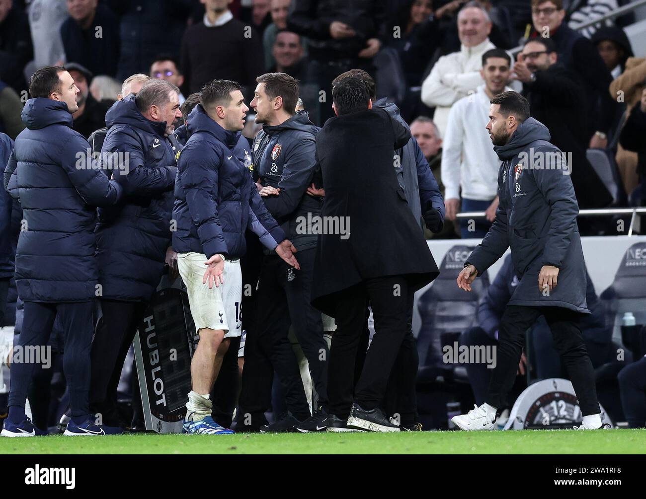 London, UK. 31st Dec, 2023. Ange Postecoglou coach of Tottenham has an ...