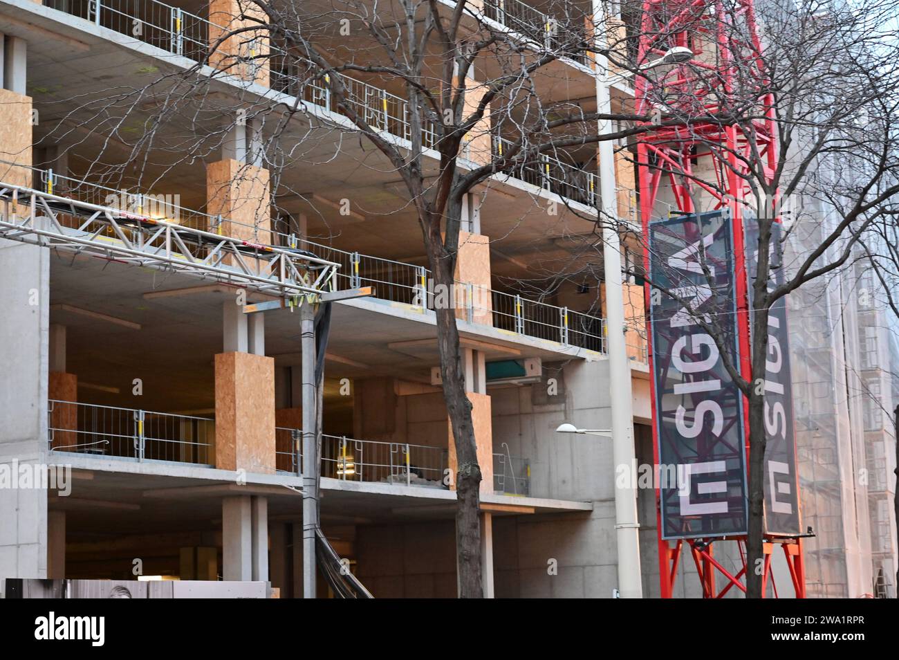 Vienna, Austria - 12 29 2023 - Construction site of the "Mahü 10-18" project of the insolvent ...
