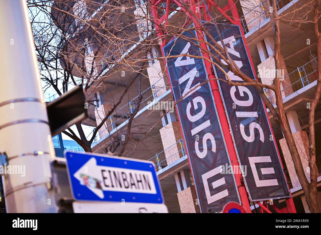 Vienna, Austria - 12 29 2023 - Construction site of the "Mahü 10-18" project of the insolvent ...