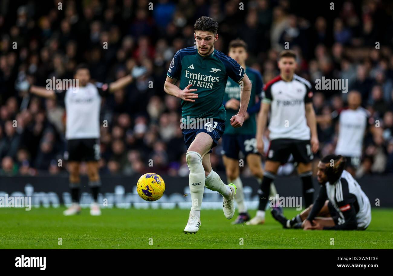 Arsenal's Declan Rice during the Premier League match at Craven Cottage ...