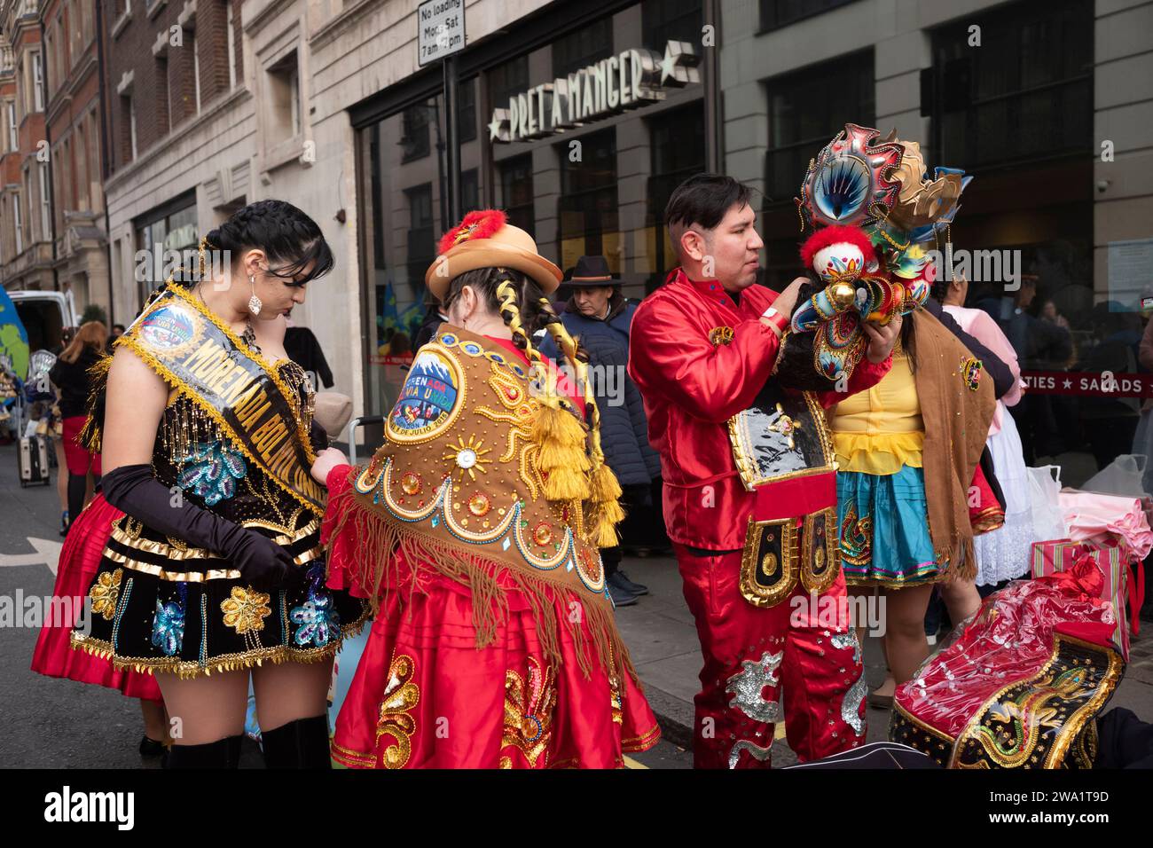 London, UK. 01st Jan, 2024. London New Years Day Parade 2024 Performers from prepare their ...