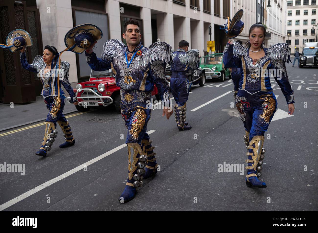 London, UK. 01st Jan, 2024. London New Years Day Parade 2024 Performers from prepare their ...