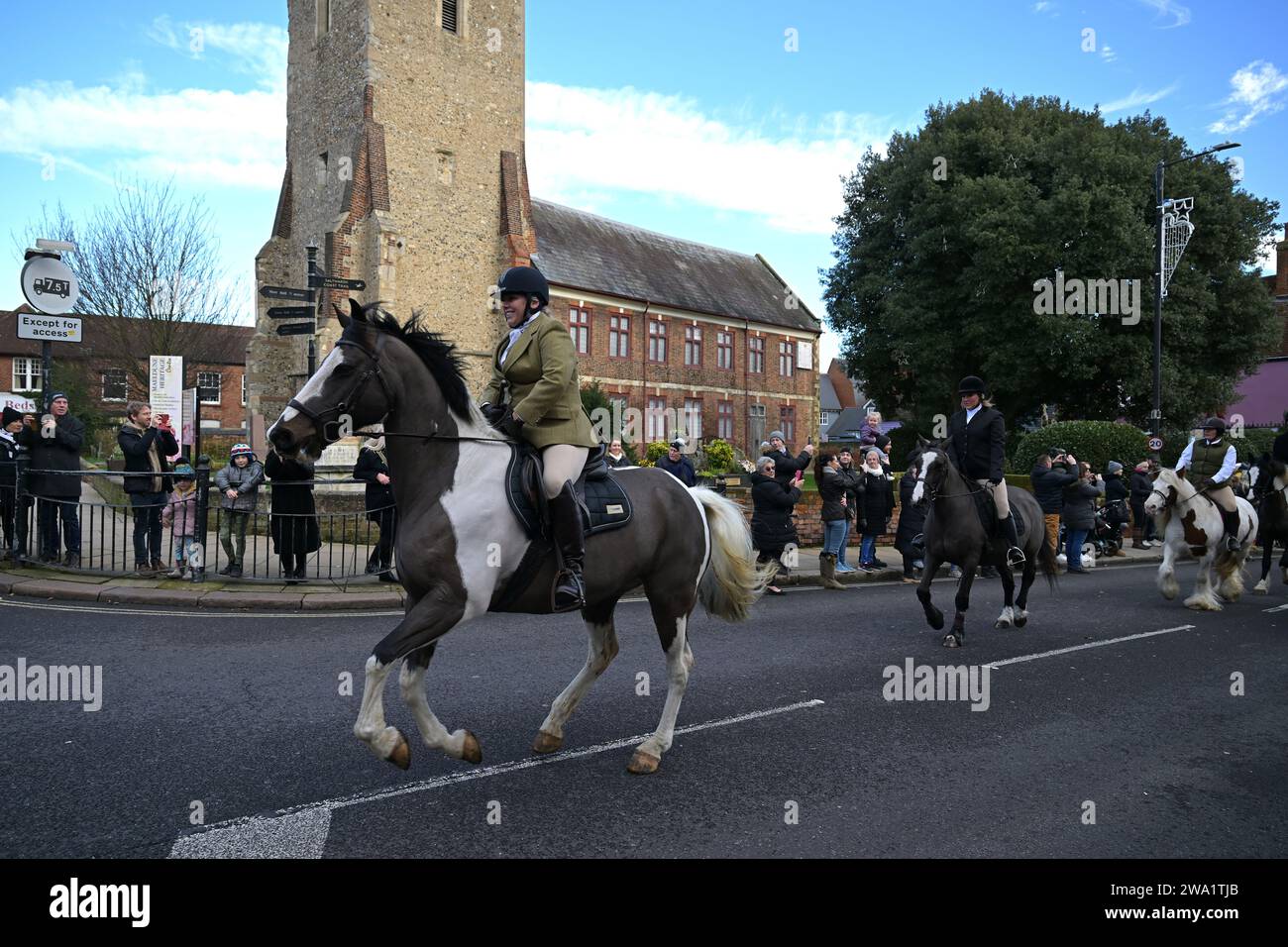 Maldon Essex, UK. 1st Jan, 2024. The Puckeridge and Essex Union Hunt ...