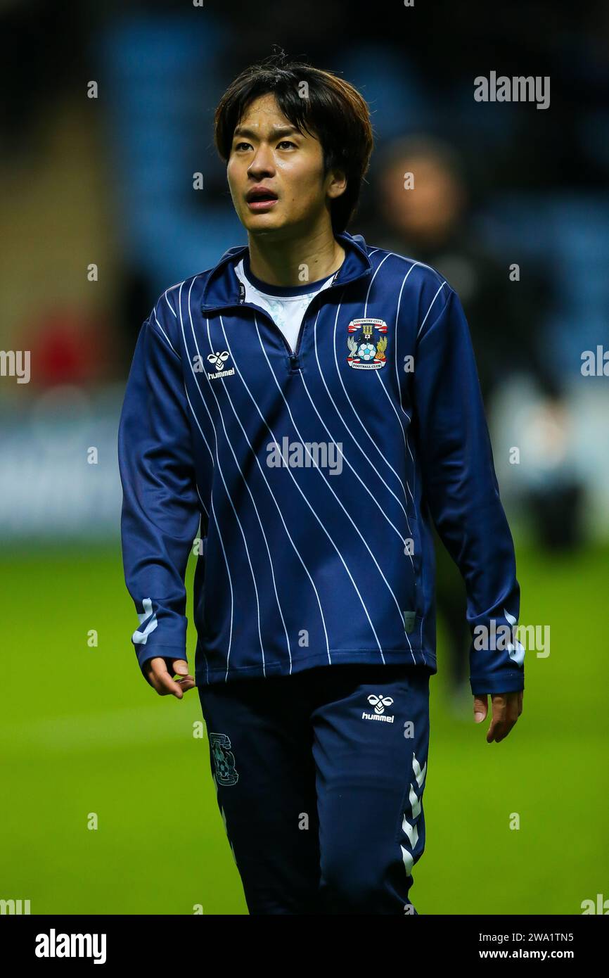 Coventry City's Tatsuhiro Sakamoto warming up ahead of the Sky Bet Championship match at the ...