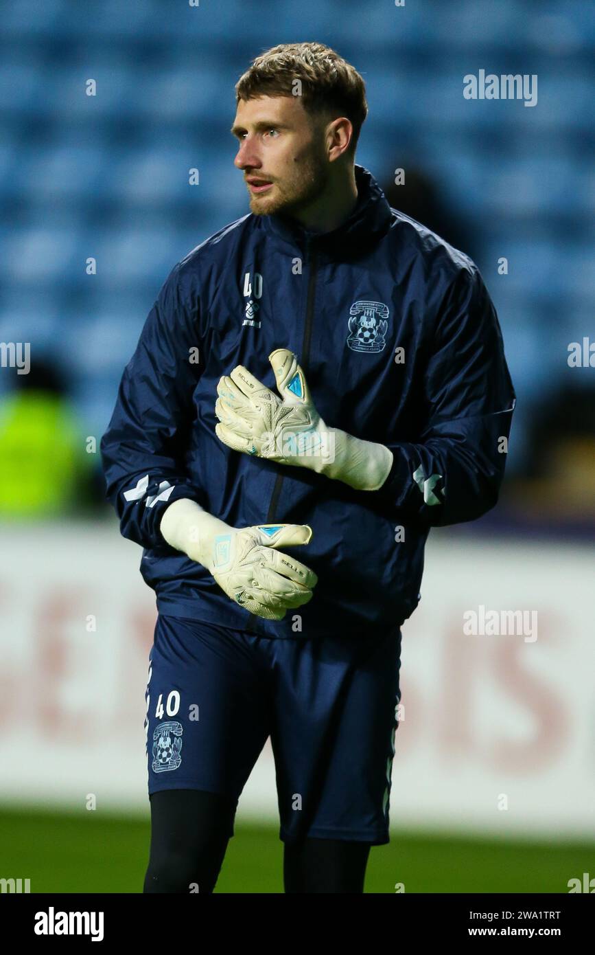 Coventry City goalkeeper Bradley Collins warming up ahead of the Sky ...